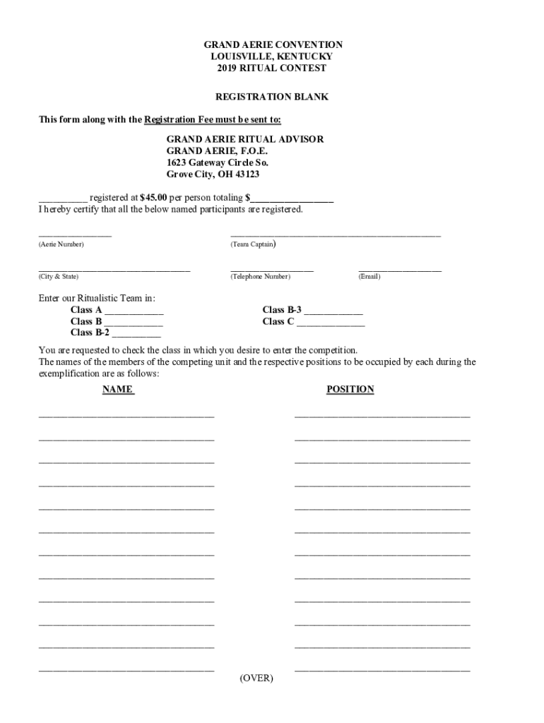 Fillable Online Fraternal Order of Eagles, Kentucky State Aerie and ...