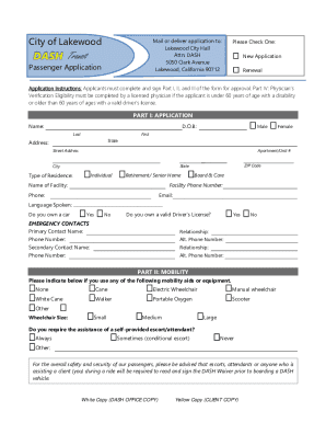 Fillable Online Lakewood DASH Application Form Fax Email Print - pdfFiller