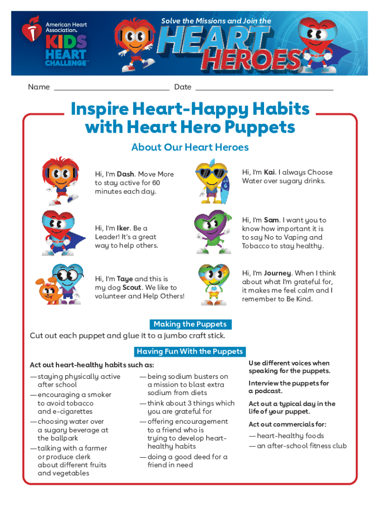 Fillable Online www2 heart Kids Heart Challenge - Heart Hero Characters ...