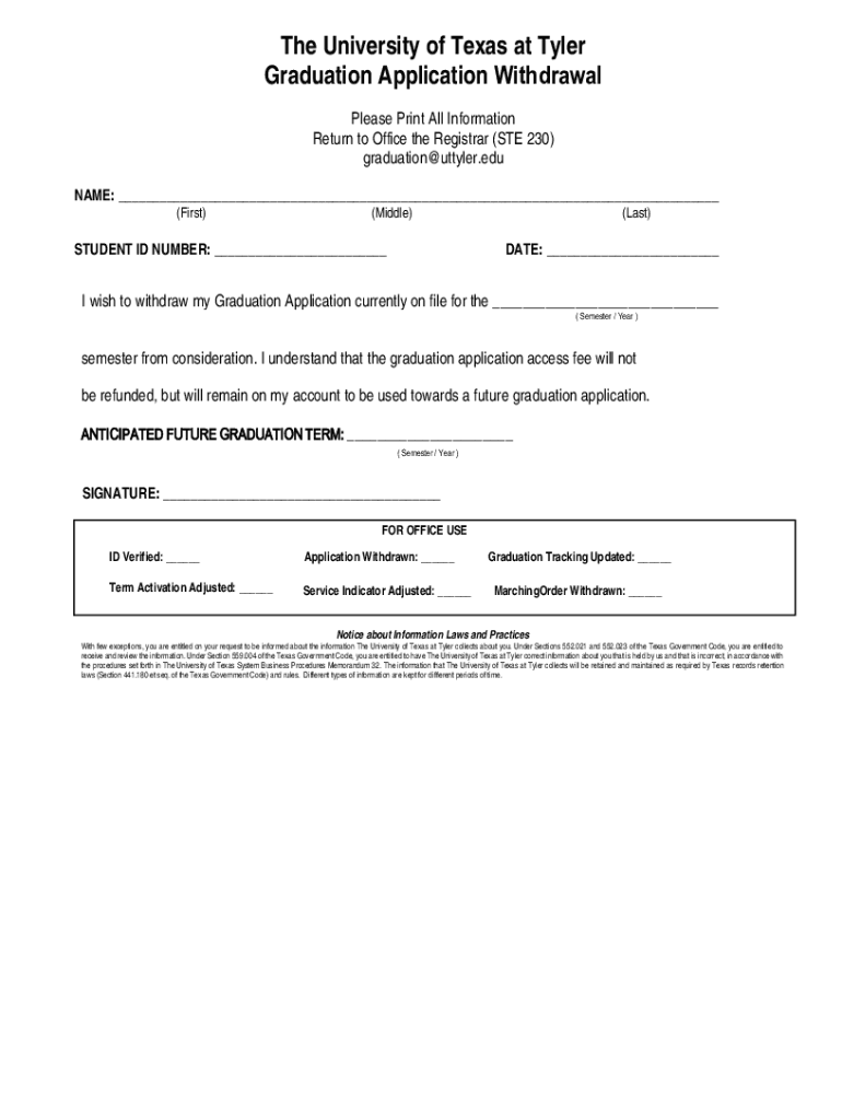 Fillable Online request-to-withdraw-application-for-graduation. ... Fax ...