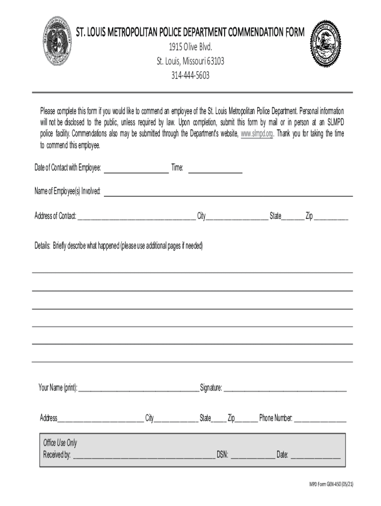 Fillable Online St. Louis Metropolitan Police Department (OFFICIAL) Fax ...