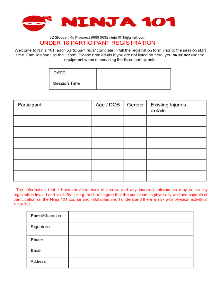 Fillable Online Ninja 101 has moved to Prospect and we are bigger and ...