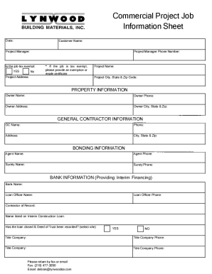 Fillable Online Commercial Project Job Information Sheet Fax Email ...