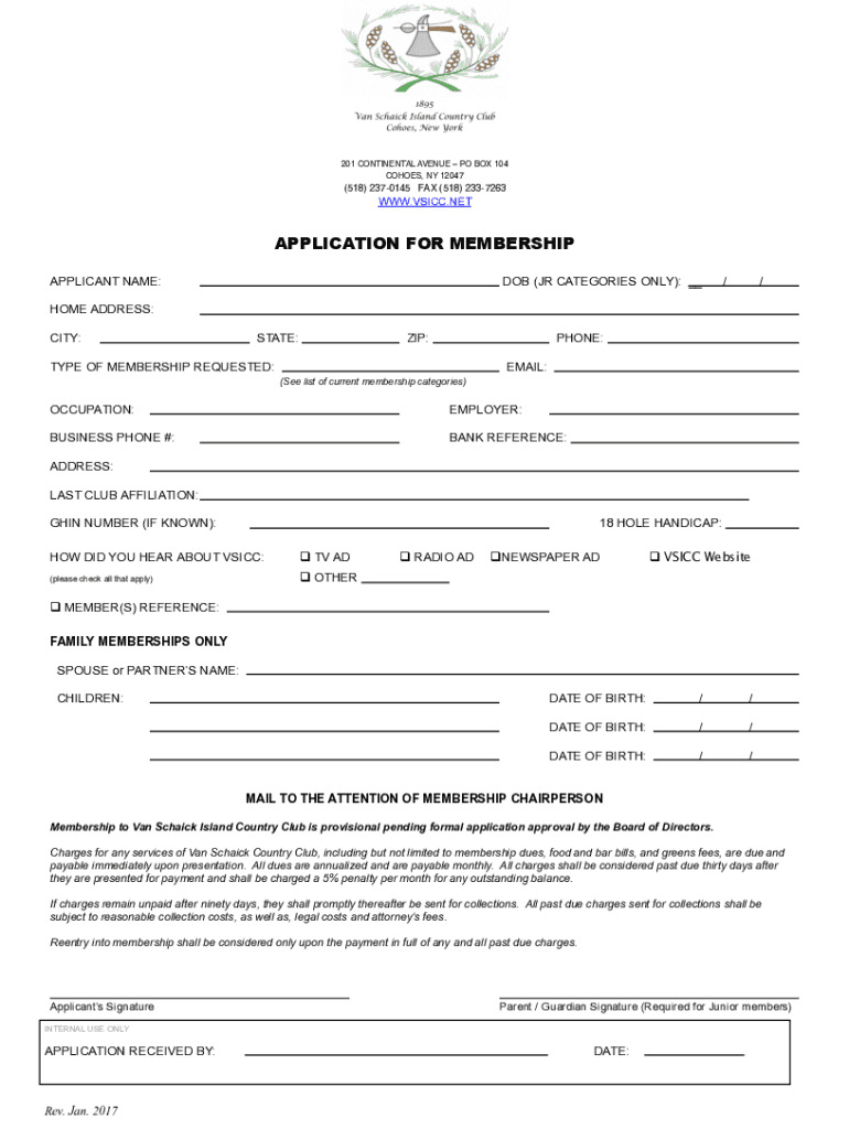 Fillable Online Membership Application - Van Schaick Island Country ...