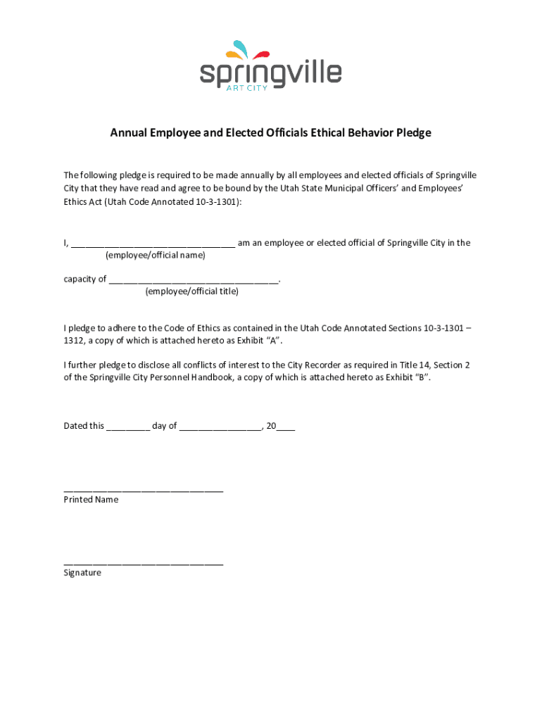 Fillable Online Annual Employee and Elected Officials Ethical Behavior ...