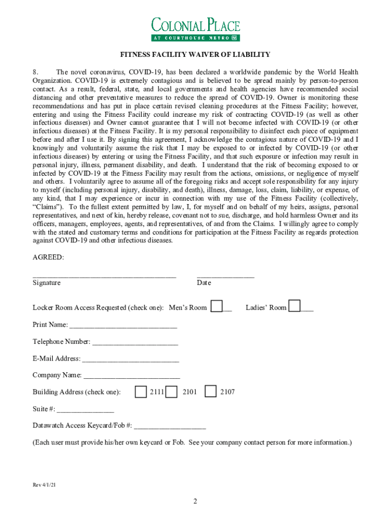 Fillable Online Exercise Facility Informed Consent Agreement and Waiver ...