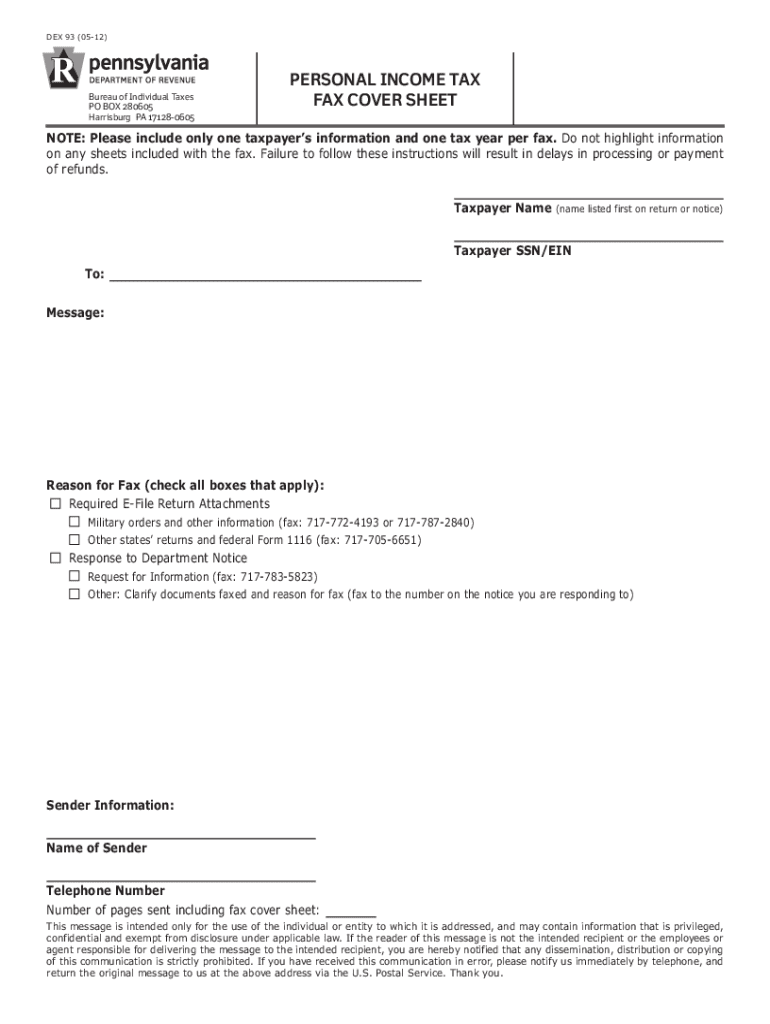 Fillable Online Dex 93 Form. Fax Cover Sheet Fax Email Print - pdfFiller