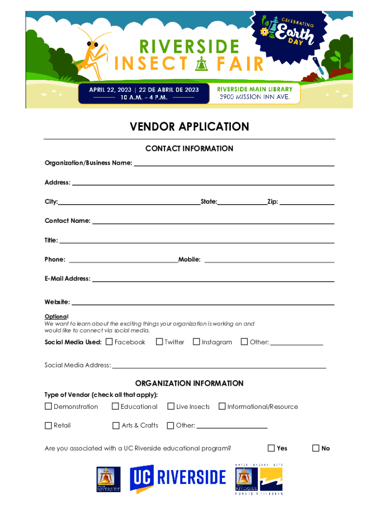 Fillable Online Insect Fair Application - BrandedFillable Edit Fax ...