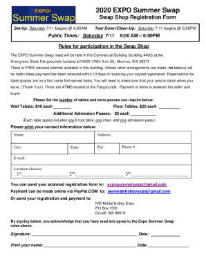 Fillable Online Swap Shop Registration Form - 2020 Expo Summer Swap ...