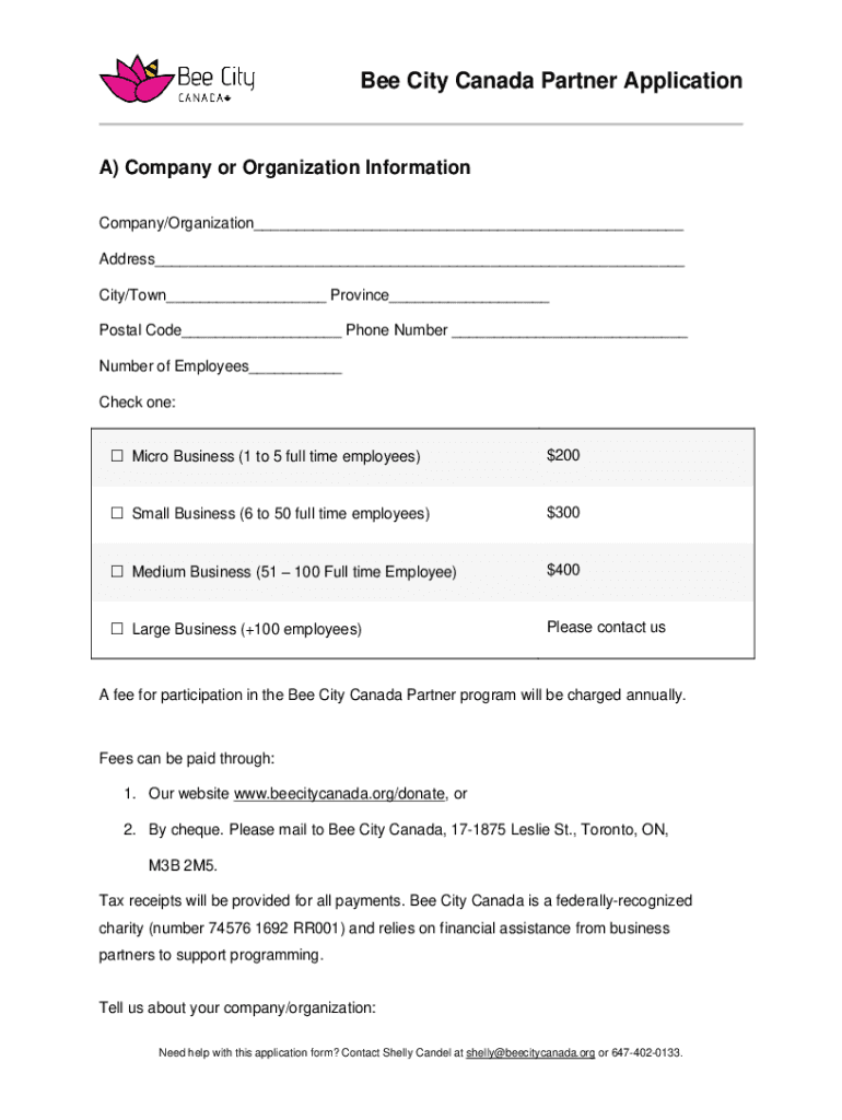 Fillable Online Bee Partner Application Form Fax Email Print - pdfFiller
