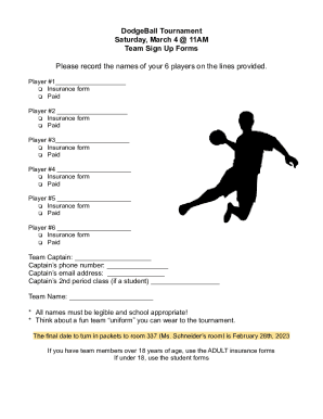 Fillable Online Dodgeball Tournament Registration Form (02863810).DOCX ...