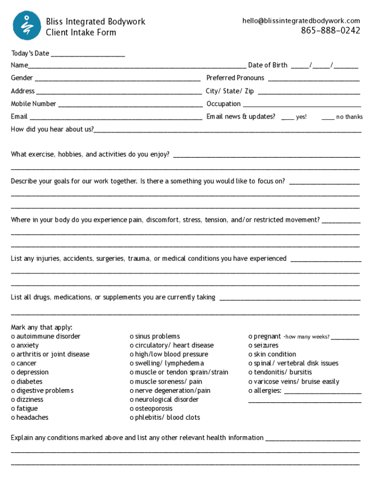 Fillable Online BIB Client Intake Form Fax Email Print - pdfFiller