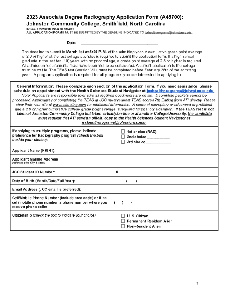 Fillable Online Associate Degree Radiography Application Form (A45700 ...