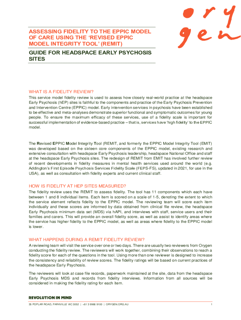 Fillable Online Assessing fidelity to the EPPIC model of care using the ...