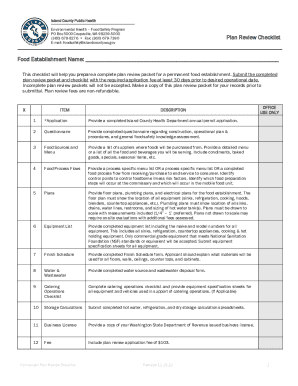 Fillable Online Plan Review Checklist Food Establishment Name: Fax ...