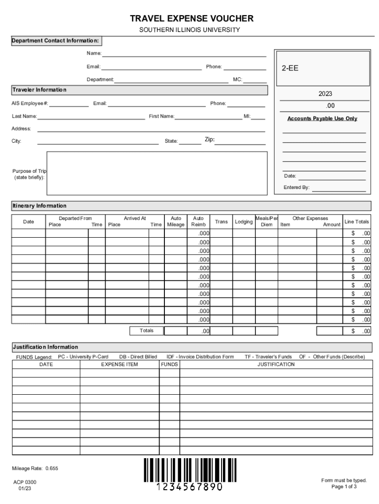 Fillable Online math siu AP Travel Expense Voucher - Non-Standard Rate ...