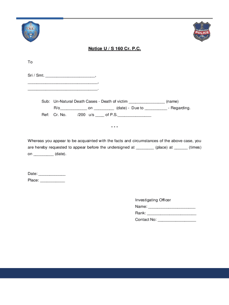 Fillable Online Summons U/S 160 CrPC Cannot Be Issued By Police Officer ...