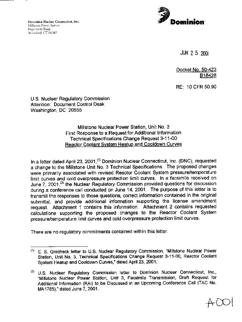 Fillable Online Millstone Nuclear Power Station Unit No. 3 First Response to a Request for ...