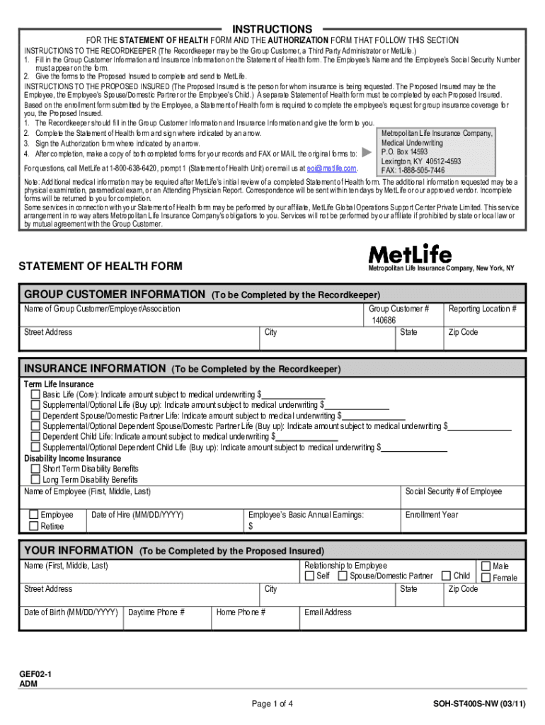 Fillable Online Metropolitan Life Insurance Company, Fax Email Print ...