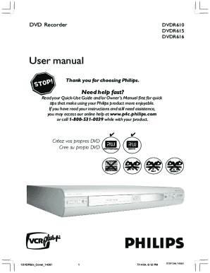 Remplissable En Ligne Philips DVD player/recorder DVDR610/05 Quick ...