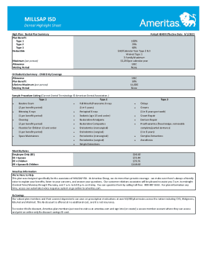 Fillable Online Ameritas Dental Plan Highlights Fax Email Print - pdfFiller