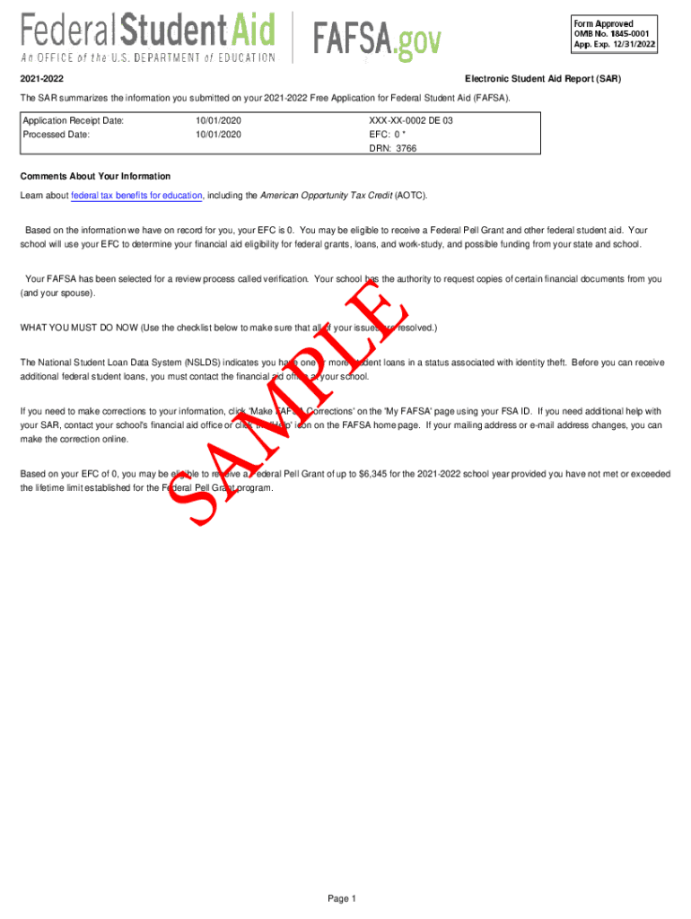 Fillable Online The SAR summarizes the information you submitted on ...