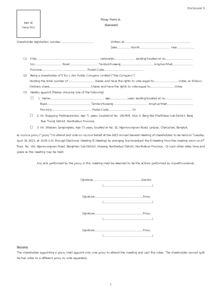 Fillable Online Enclosure 3 1 - E for L Aim Public Company Limited Fax ...
