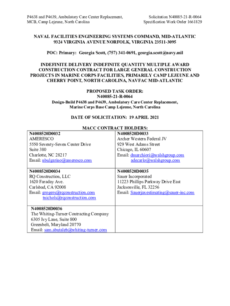 Fillable Online NAVFAC MIDLANT awards contract for custodial services ...