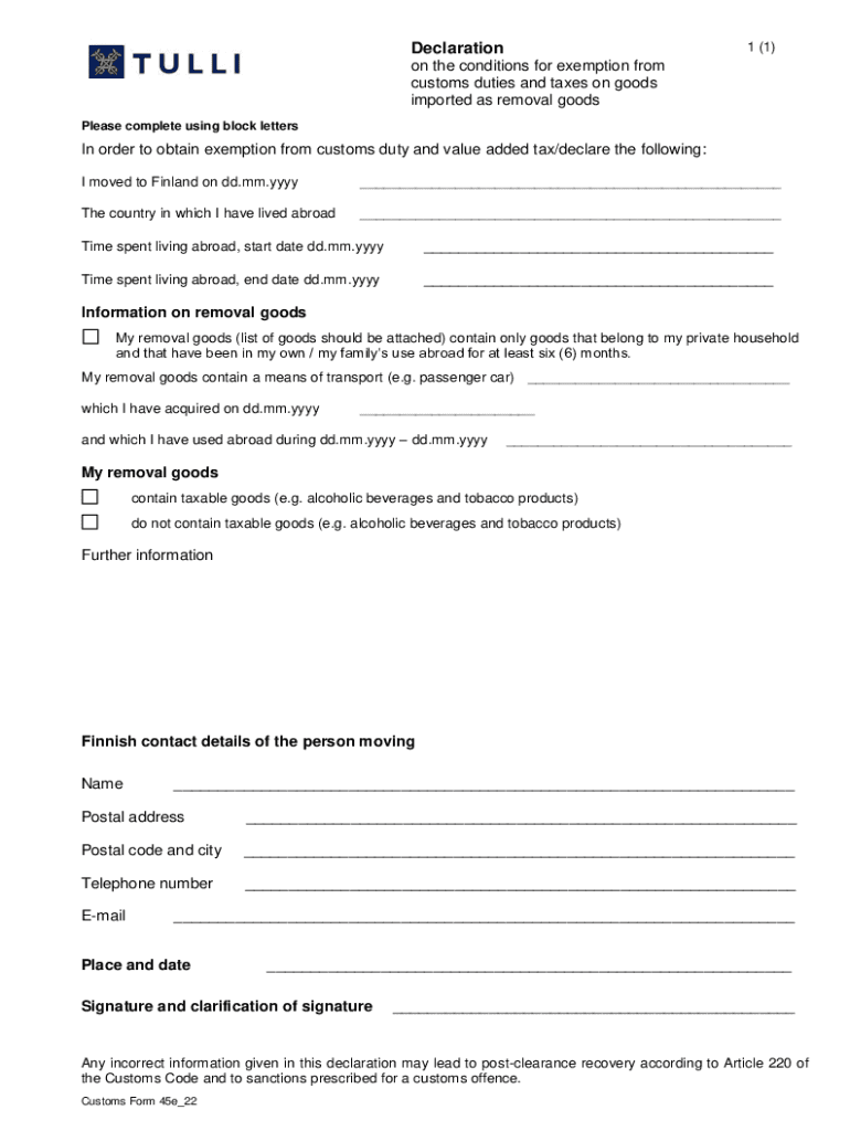 Fillable Online 45e22Declaration on the conditions for exemption from ...