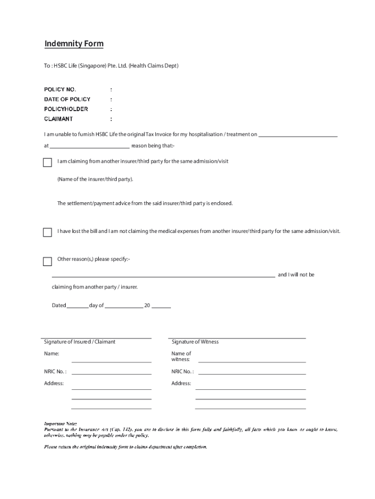 Fillable Online Indemnity Form.pdf Fax Email Print - pdfFiller