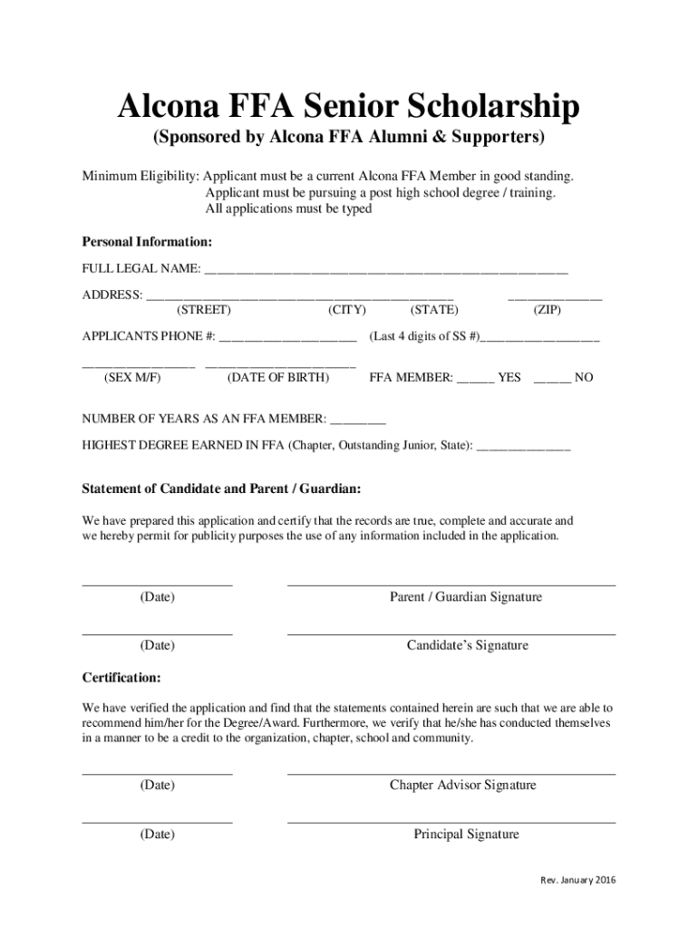 Fillable Online Become an Alumni Member - Alcona FFA Chapter Fax Email ...
