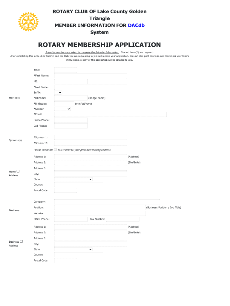 Fillable Online Become A MemberRotary Club of La Jolla Golden Triangle ...