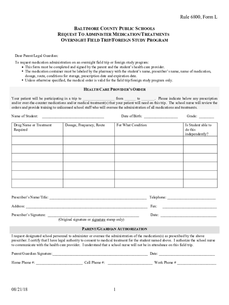 Fillable Online baltimore county public schools request to administer ...