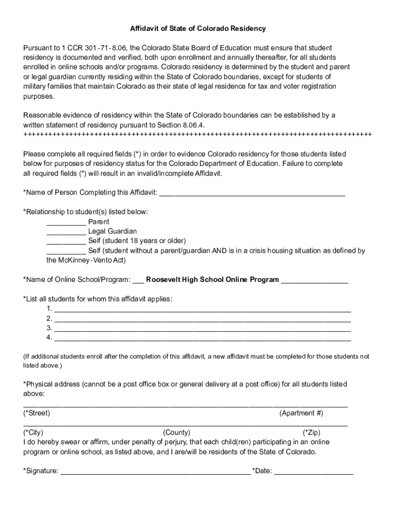 Completable En línea Written Statement or Affidavit of Colorado ...
