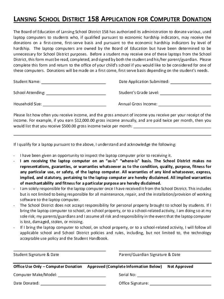 Fillable Online Application for Computer Donation Fax Email Print ...