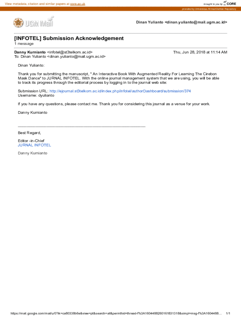 Fillable Online Universitas Gadjah Mada Mail - INFOTEL Submission Acknowledgement Fax Email ...