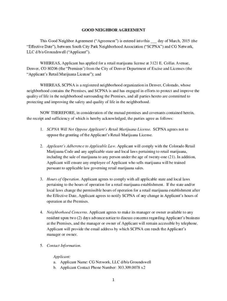 Fillable Online City of San Jose Parks Department Good Neighbor Policy ...