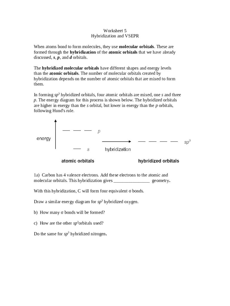 Worksheet 8 - Hybridization Doc Template | pdfFiller Worksheet 8 - Hybridization Doc Template | pdfFiller