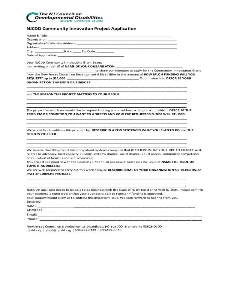 Fillable Online NJCDD Community Innovation Project Application Fax Email Print - pdfFiller
