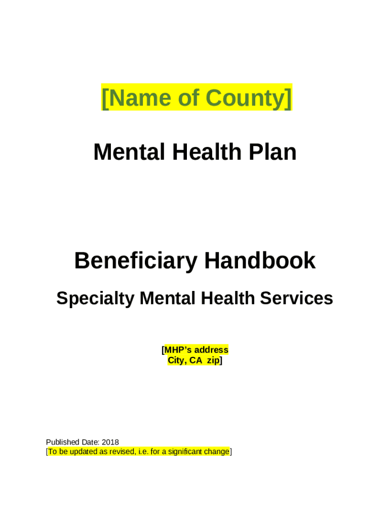 Mental Health Plan Beneficiary Handbooks Doc Template | pdfFiller