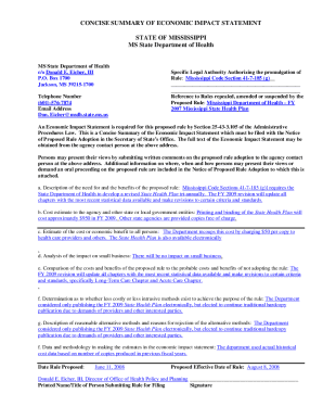 Fillable Online sos ms Concise Summary of Economic Impact Statement ...