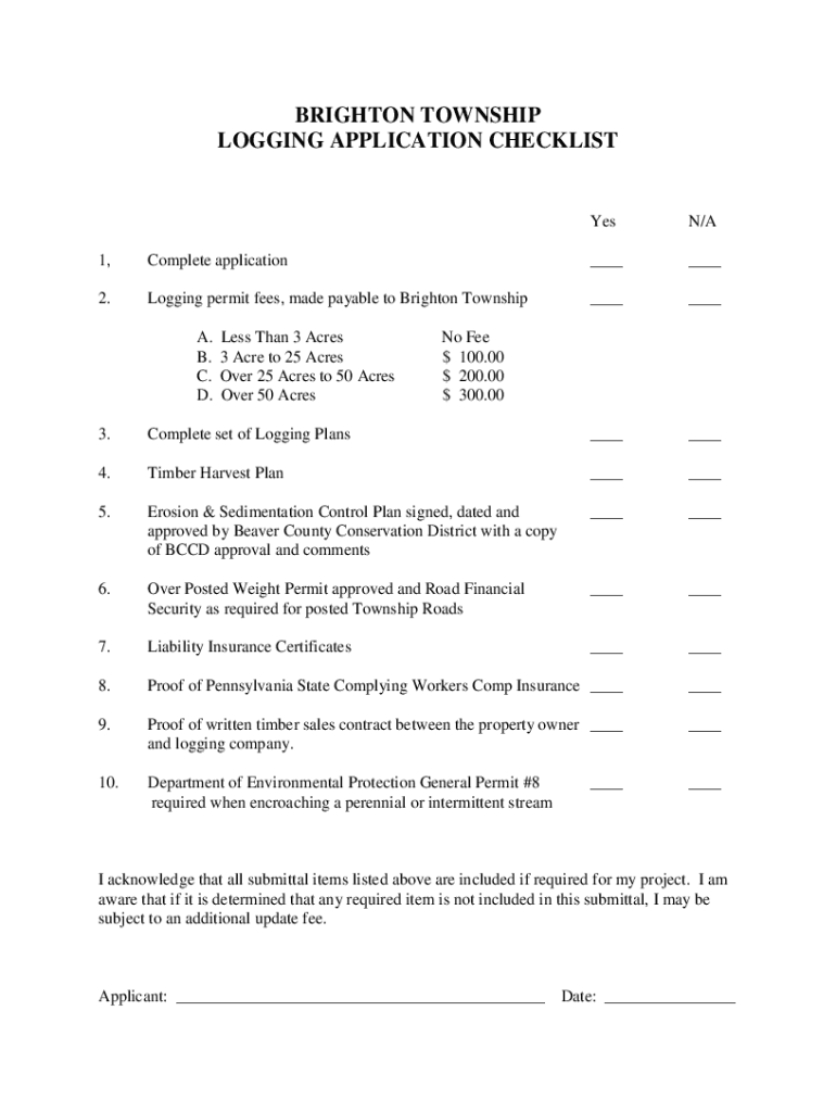 Fillable Online LOGGING APPLICATION CHECKLIST Fax Email Print - pdfFiller
