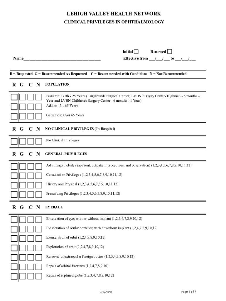 Fillable Online CLINICAL PRIVILEGES IN OPHTHALMOLOGY Fax Email Print - pdfFiller