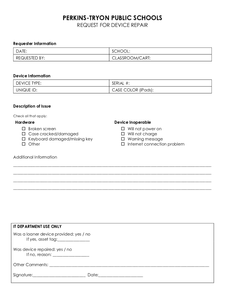 Fillable Online p-t k12 ok request for device repair Fax Email Print - pdfFiller
