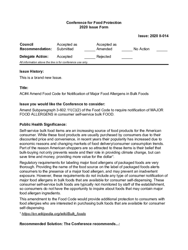 Fillable Online AC#4 Amend Food Code for Notification of Major Food ...