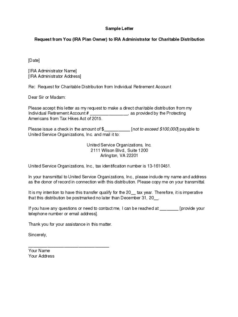 Fillable Online Sample Letter for your IRA Administrator USO.docx Fax Email Print - pdfFiller