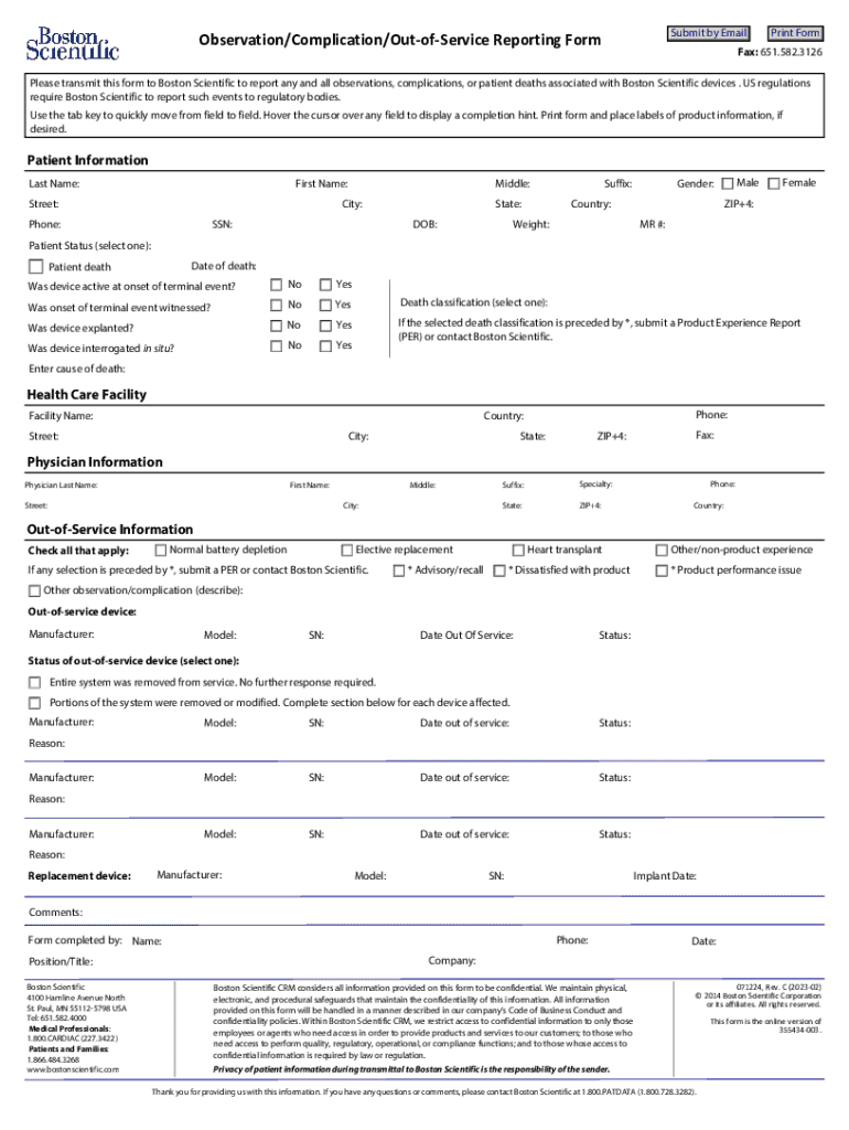 Fillable Online Observation/Complication/Out-of-Service Reporting Form Fax Email Print - pdfFiller
