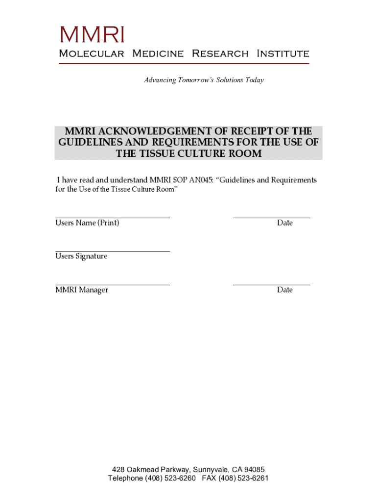 Fillable Online intranet mmrx Tissue Culture Core Facility Standard ...