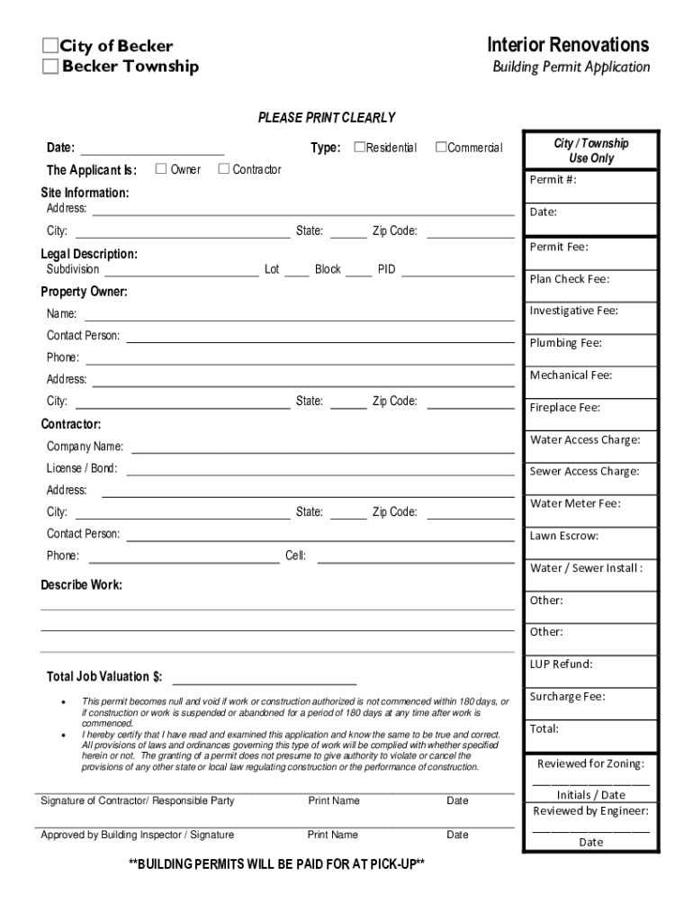 Fillable Online Interior Renovations Building Permit Application Fax Email Print - pdfFiller