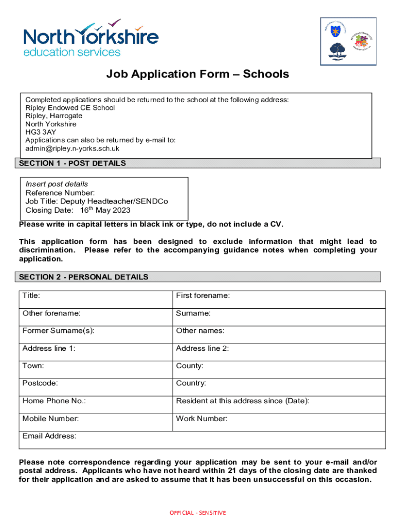 Fillable Online Job Application Form DHT SENDCo (1) Fax Email Print ...